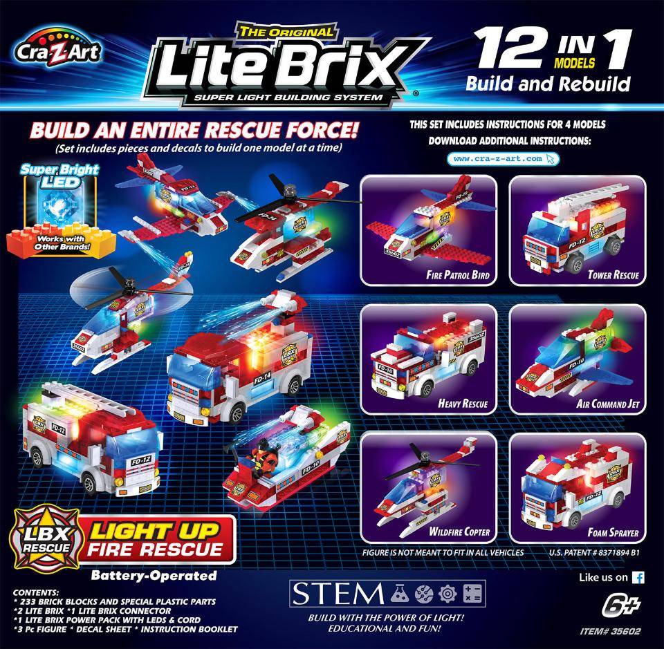 Cra-Z-Art Lite Brix 12-in-1 Super Light Up Fire Rescue Building Set ...